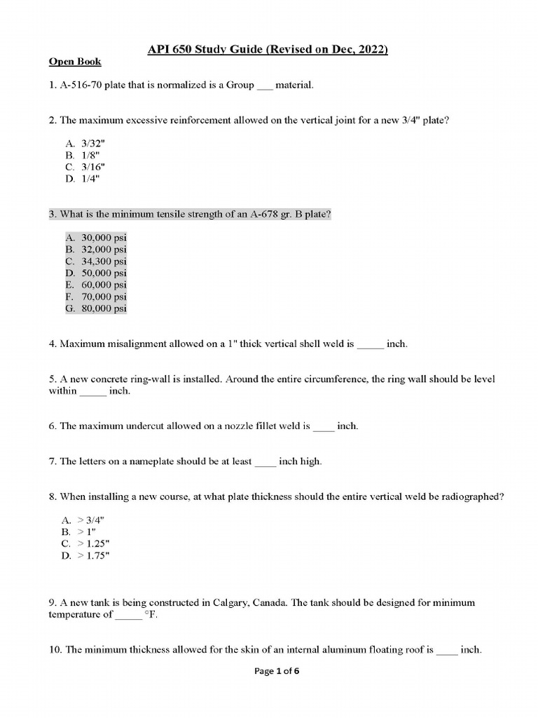 API 650 Study Guide-Q&A-Updating On Dec, 2022 | PDF