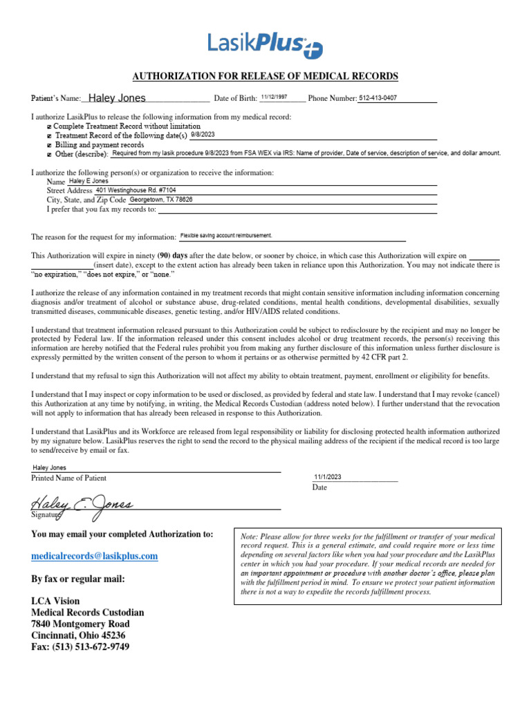 LCA Medical Records Authorization Form | PDF