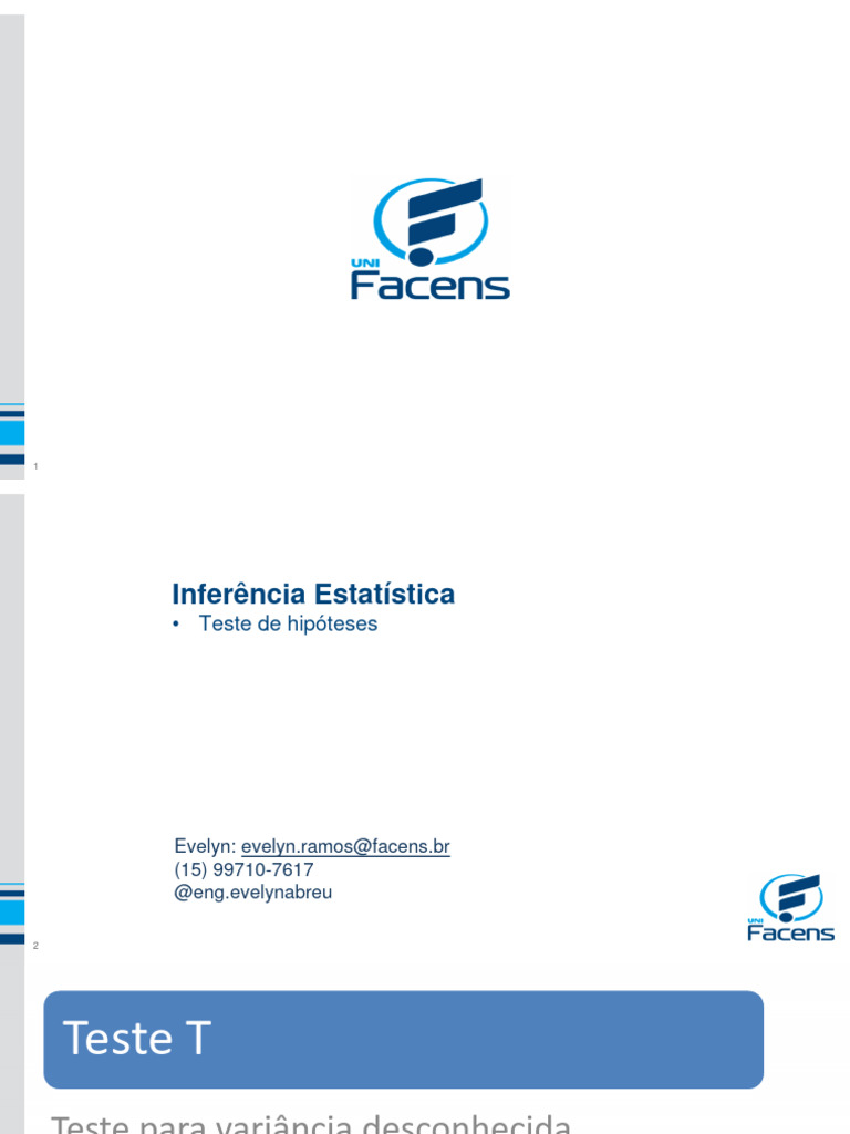 10 - Inferência Estatística | PDF | Teste T de Student | Significado ...