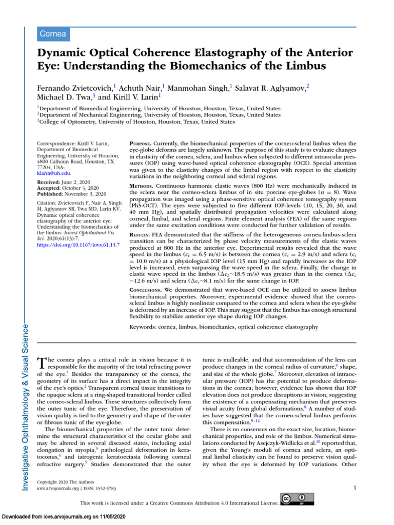 Dynamic Optical Coherence Elastography of the Anterior | PDF