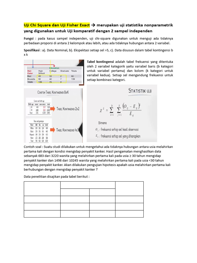Uji Chi Square Dan Uji Fisher Exact3 Mei 2023 | PDF