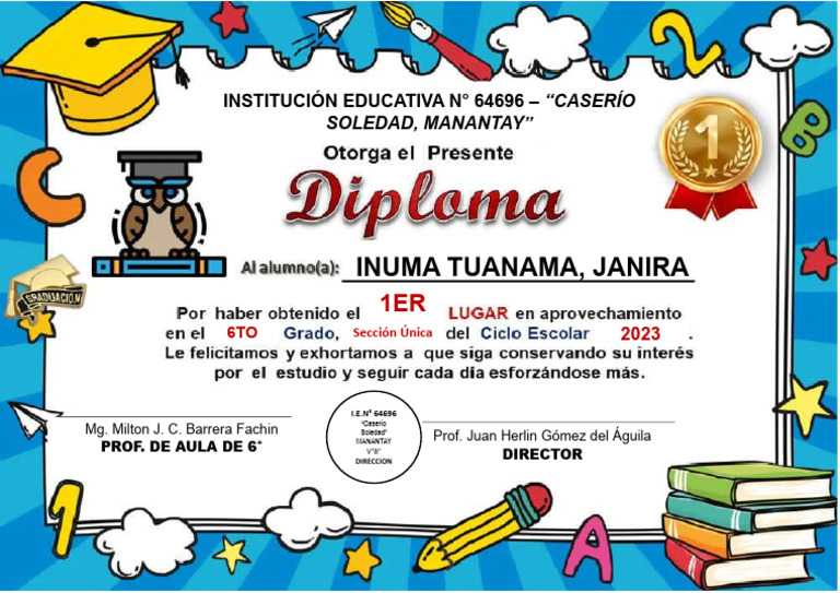 Diploma 6to Grado Primer Lugar | PDF