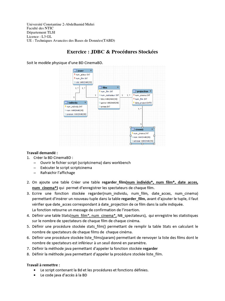 Exercice d'Application(JDBC) | PDF