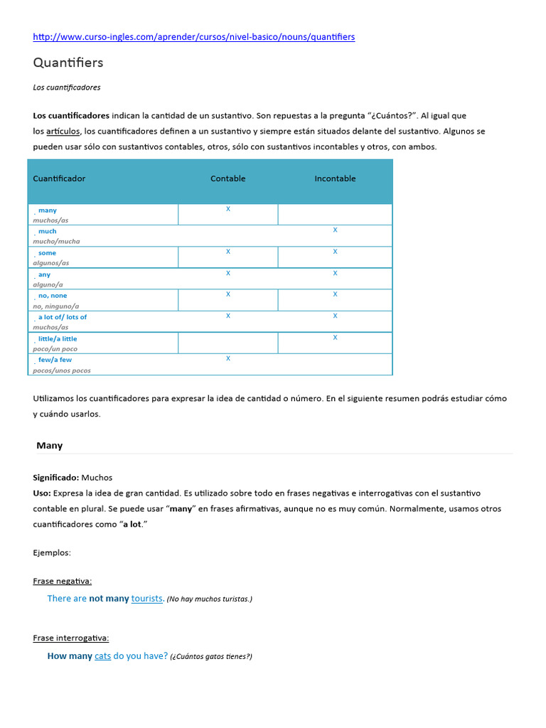 Contables e Incontables - Quantifiers | PDF | Sustantivo | Mecánica del ...