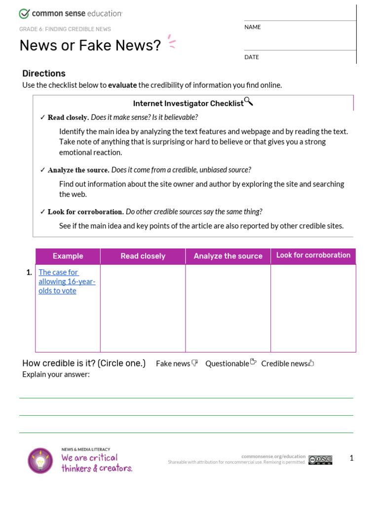 News or Fake News Student Handout | Download Free PDF | Mass Media ...