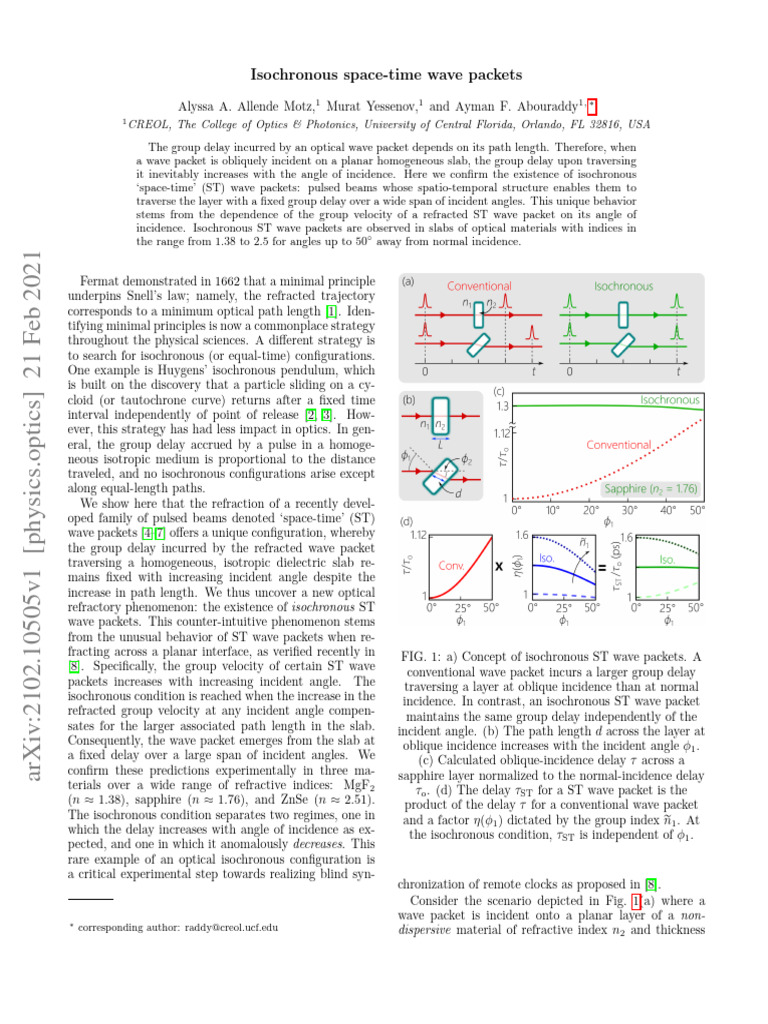 Isochronous Space-Time Wave Packets: Corresponding Author: Raddy@creol - Ucf.edu | PDF | Waves ...
