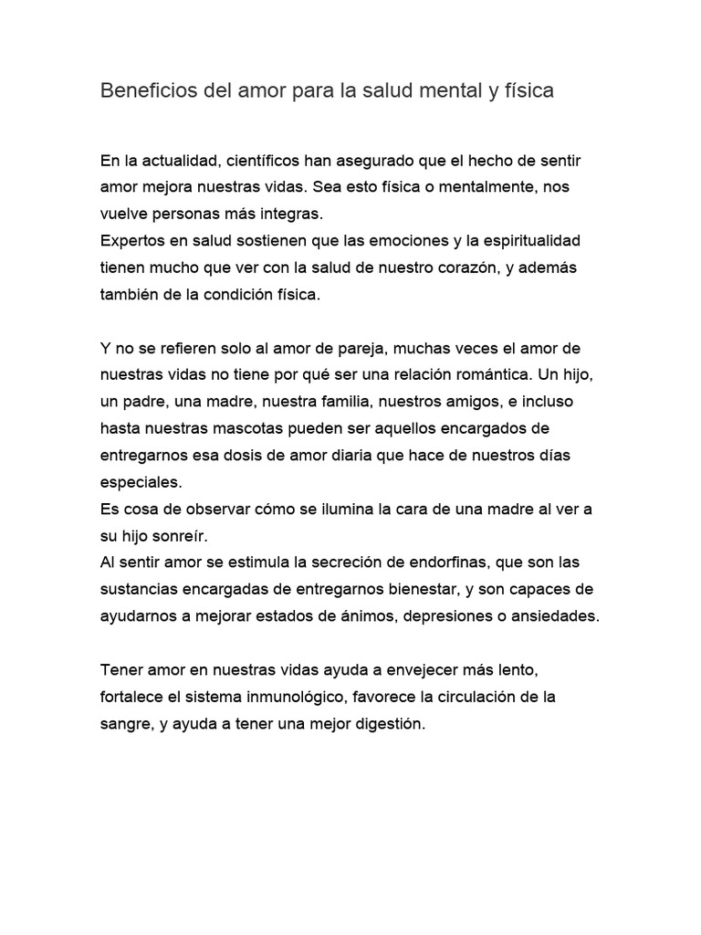 Beneficios Del Amor para La Salud Mental y Física | PDF