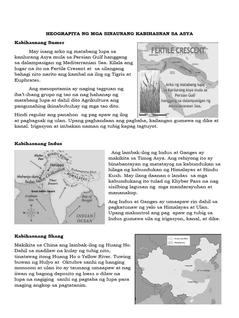 Heograpiya NG Mga Sinaunang Kabihasnan Sa Asya | PDF