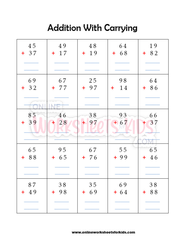 Addition With Carrying Worksheets 1 | PDF