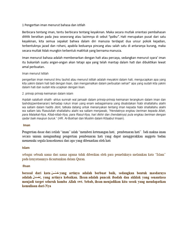 Pengertian Iman: Bahasa dan Istilah | PDF | Agama & Spiritualitas