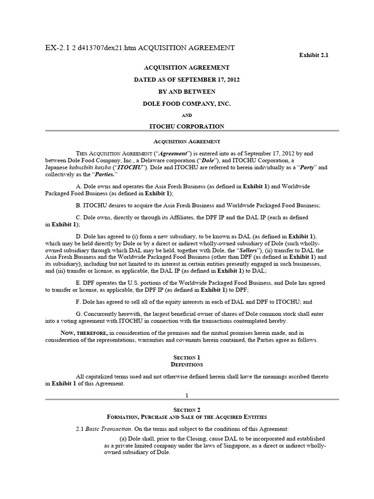 Acquisition Agreement | PDF