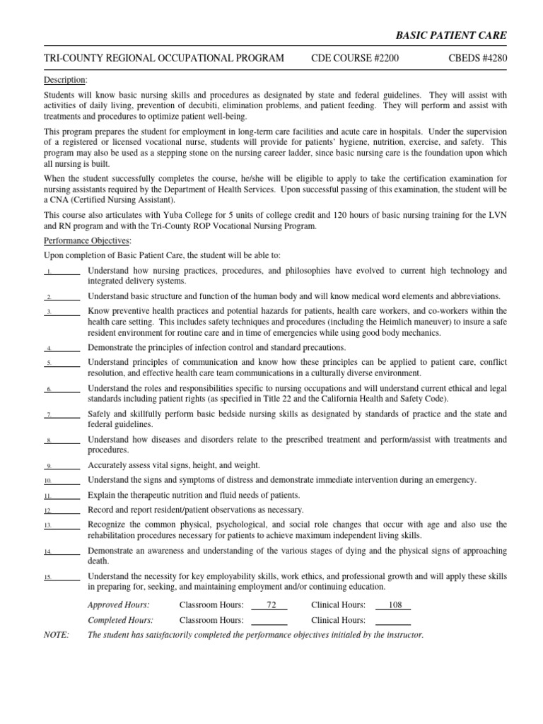 Basic Patient Care - CNA | PDF | Nursing | Health Care