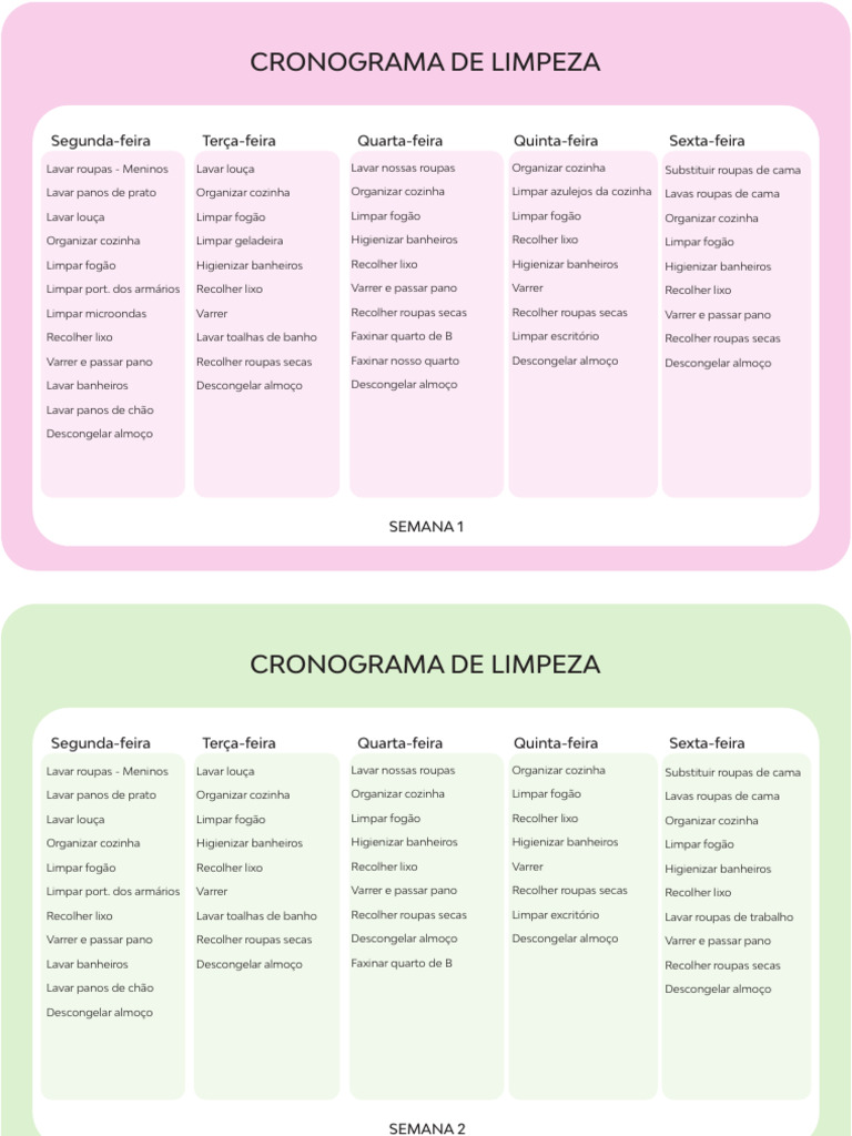 Cronograma de Limpeza 2024 | PDF
