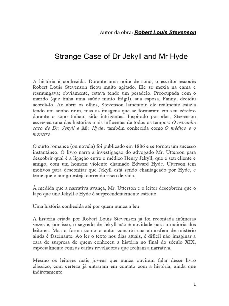 Atividade05 Eloa e Julha Word | PDF | O Estranho Caso do Dr. Jekyll e Mr. Hyde