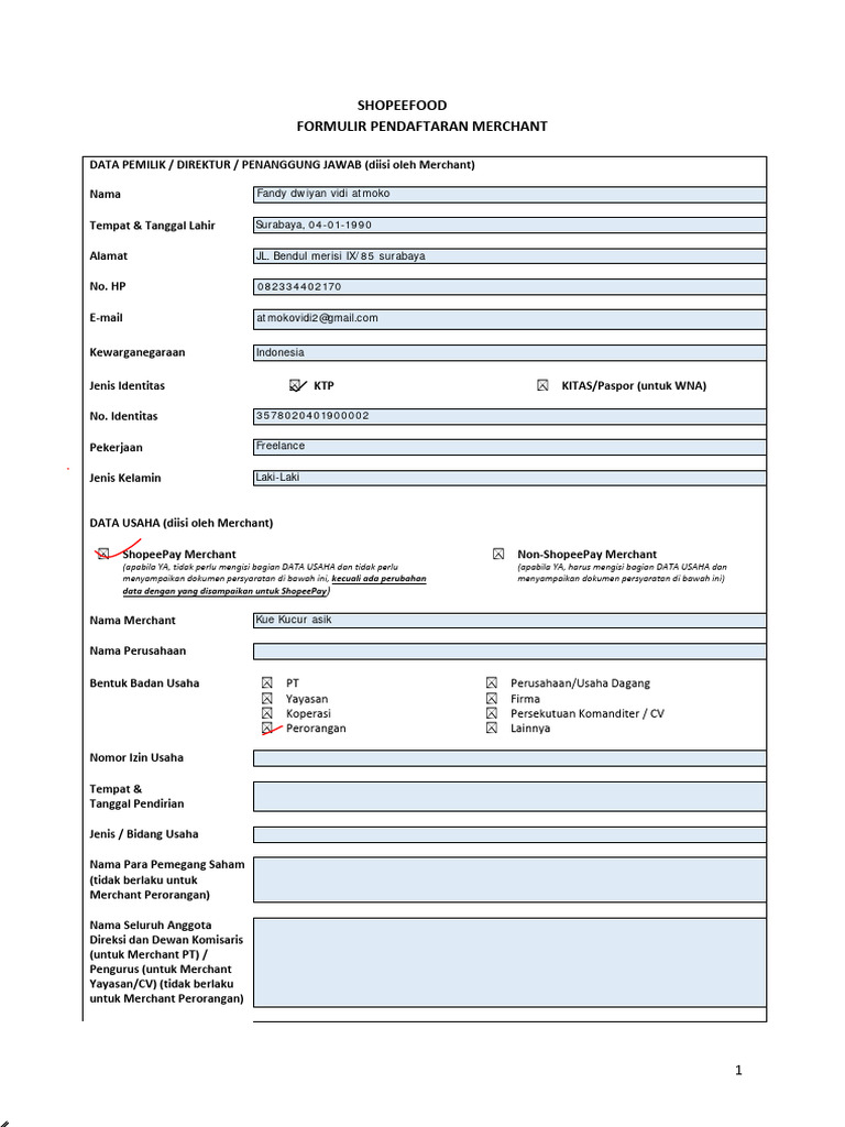 NPWPD Registration for Shopee Food Merchants | PDF