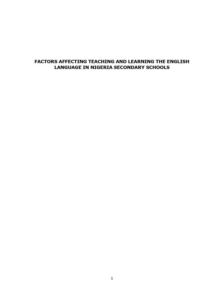 Factors Affecting Teaching and Learning The English Language in Nigeria Secondary Schools | PDF ...