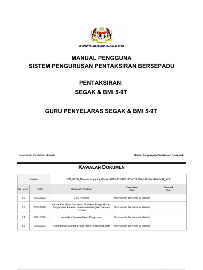 KPM_SPPB_Manual_Pengguna_SEGAK_BMI5_9T_GURU_PENYELARAS_SEGAK&BMI5 | PDF