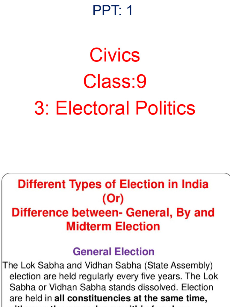Module 1, PPT, Class 9, Civics Lesson 3 Electoral Politics PPT3 | PDF ...