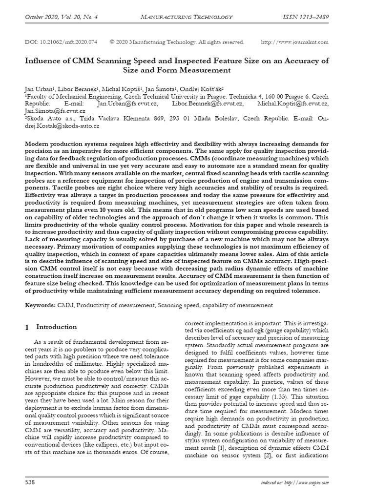 CMM Scanning Speed Impact on Accuracy | PDF | Engineering Tolerance ...