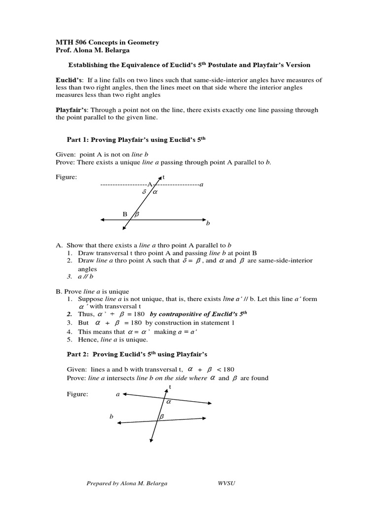 Equivalence of Euclids 5th and Playfairs Postulate | PDF