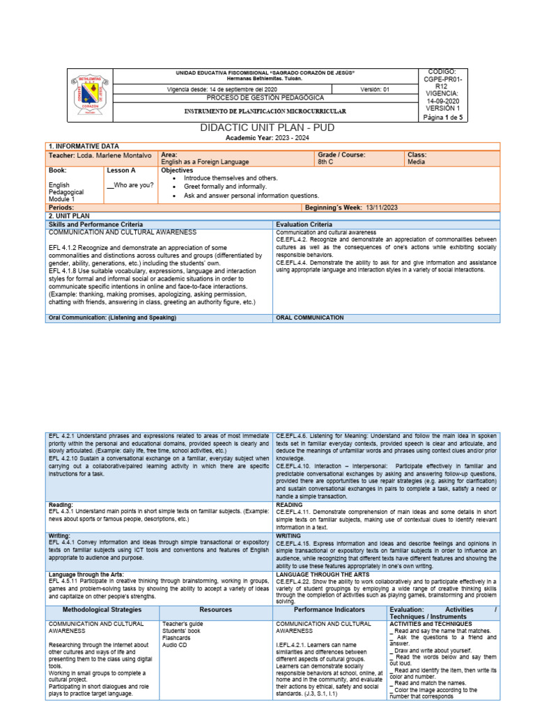8°C Plan MIcrocurricular 2 | PDF | English As A Second Or Foreign Language | Learning