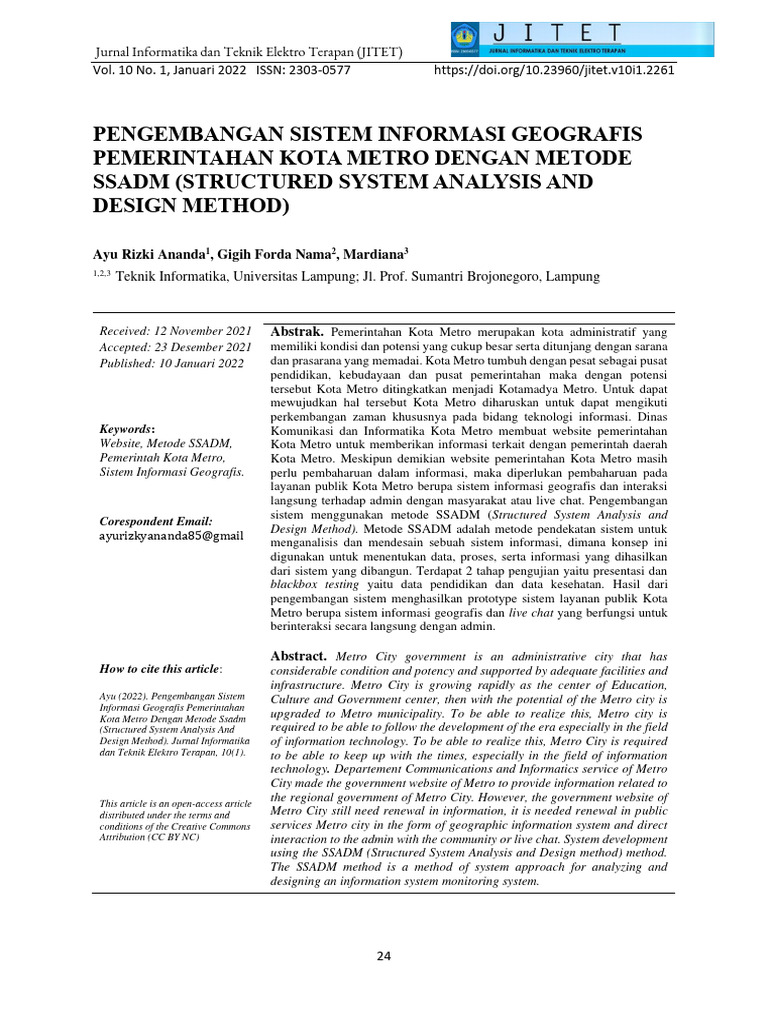 Pengembangan Sistem Informasi Geografis Pemerintahan Kota Metro Dengan Metode Ssadm (Structured ...