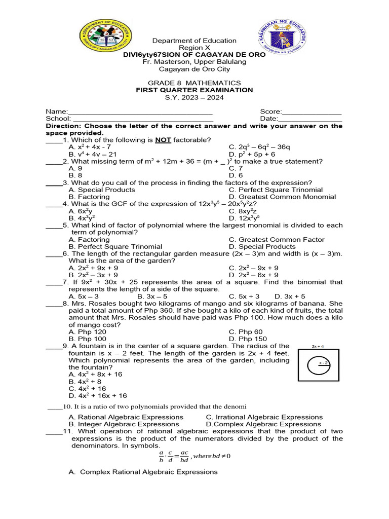 Math8 Q1 Test-2023-2024 | Download Free PDF | Cartesian Coordinate ...