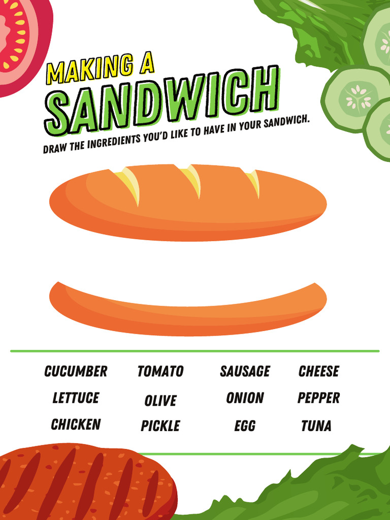 Making A Sandwich Worksheet in Colorful Cute Style | PDF