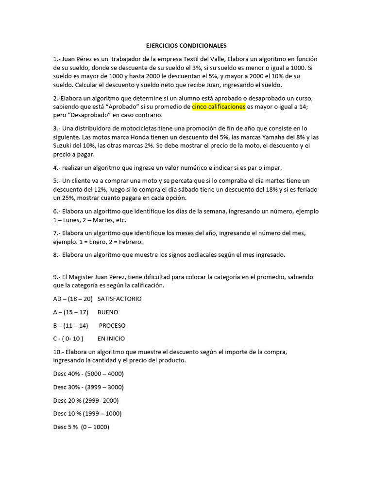 Ejercicios Condicionales | PDF