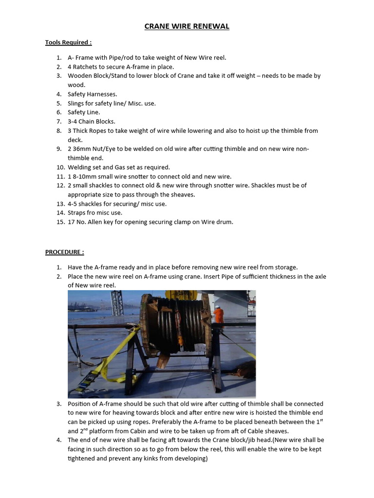 Crane Wire Renewal Procedure | PDF | Crane (Machine) | Machines