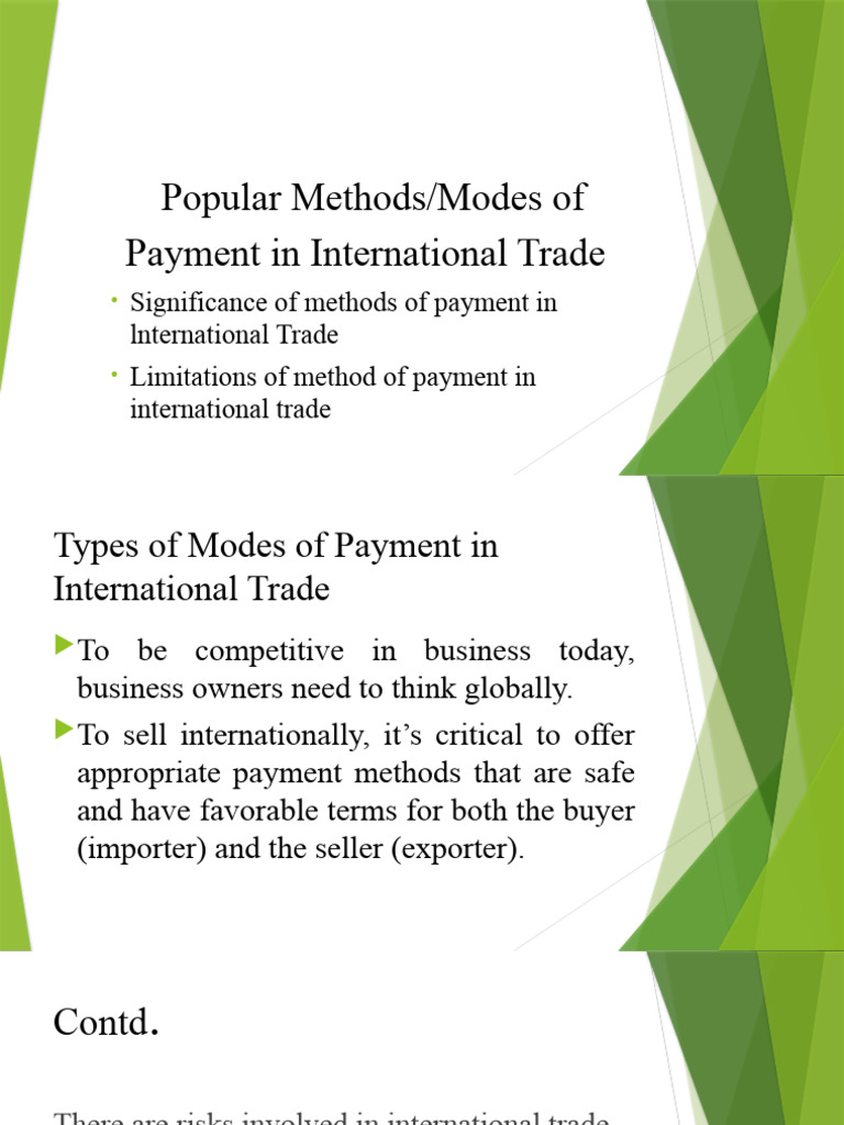 Popular Methods or Modes of Payment in International Trade | PDF ...