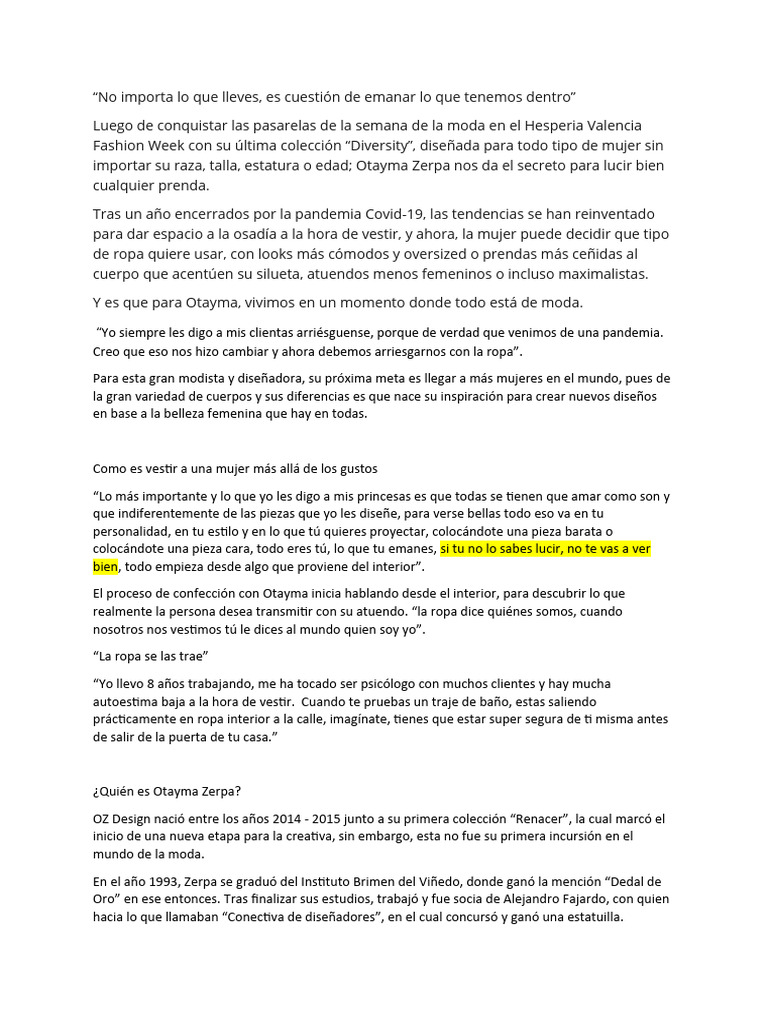Otayma Zerpa. Borrador | PDF | Moda | Ropa