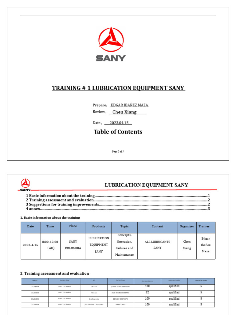 1 Training Report Lubrication Sany | PDF