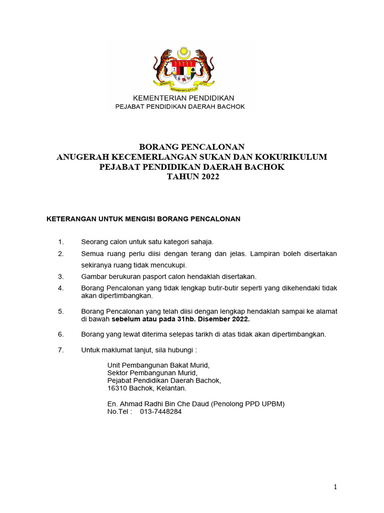 Borang Pencalonan Anugerah Sukan Dan Kokurikulum 2021 | PDF Borang Pencalonan Anugerah Sukan Dan Kokurikulum 2021 | PDF
