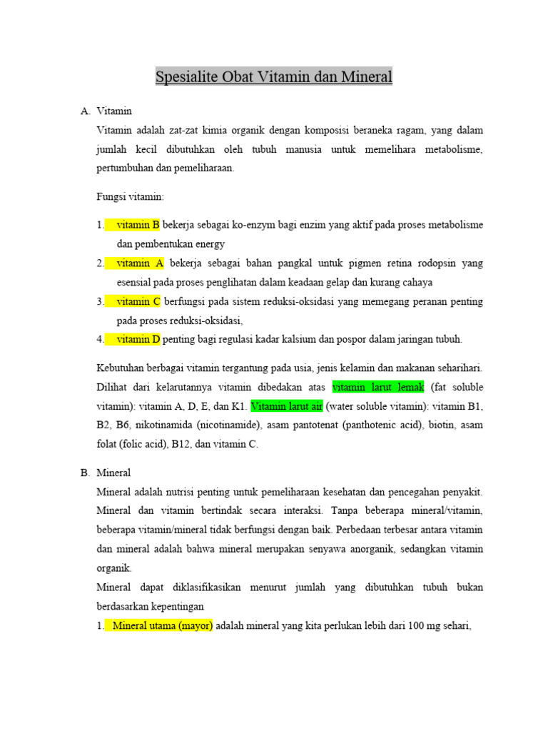 Spesialite Obat Vitamin Dan Mineral, Topikal, Antihistamin, Dan Hormon ...