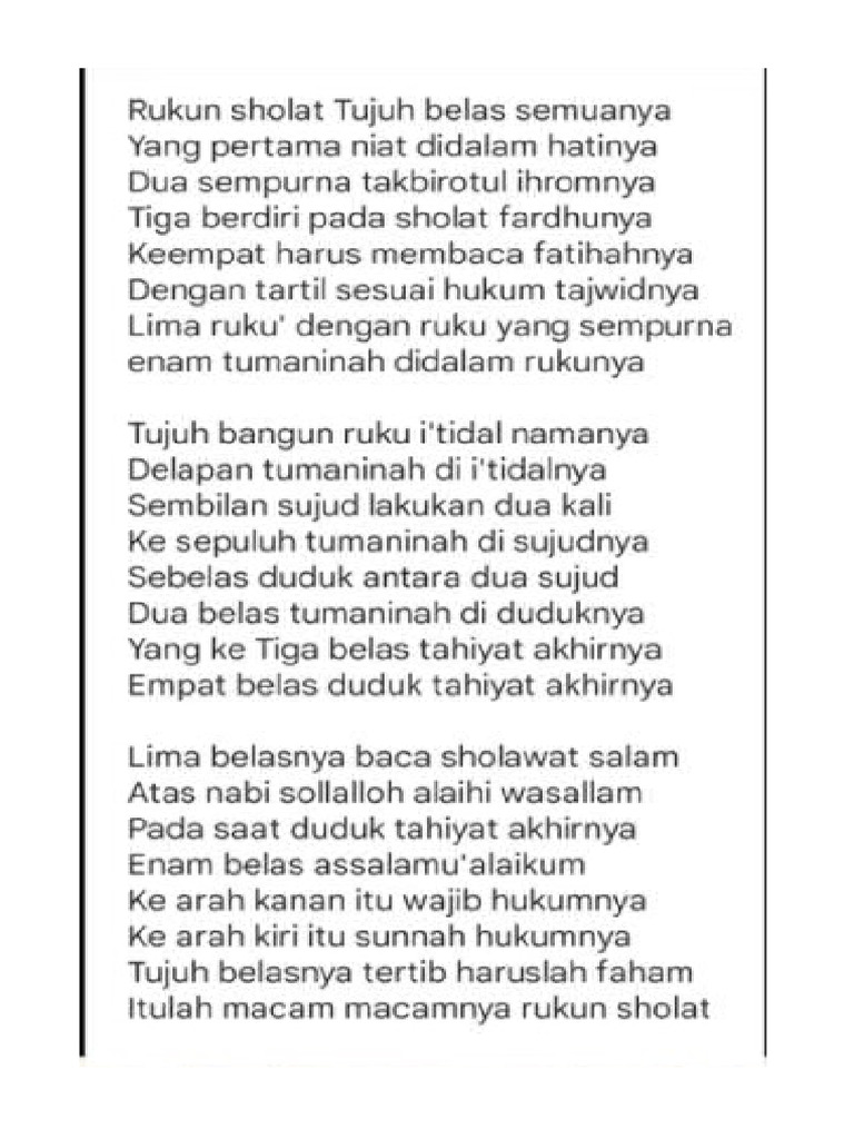 Lirik Rukun Sholat | PDF