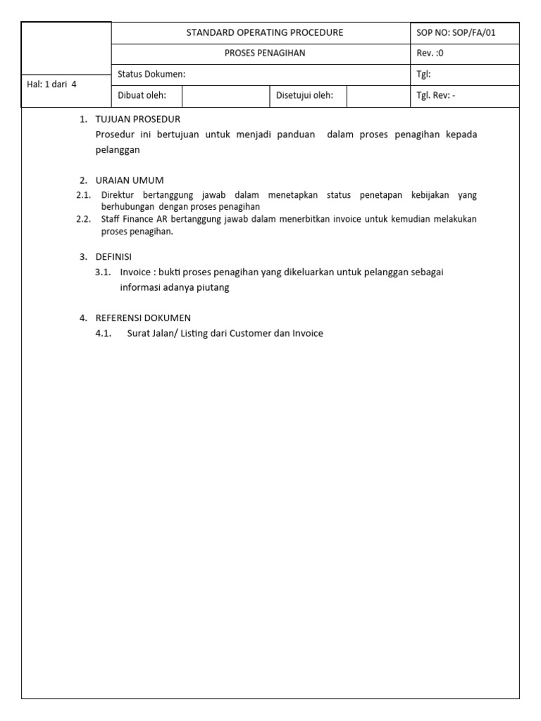 SOP-01- Proses Penagihan | PDF