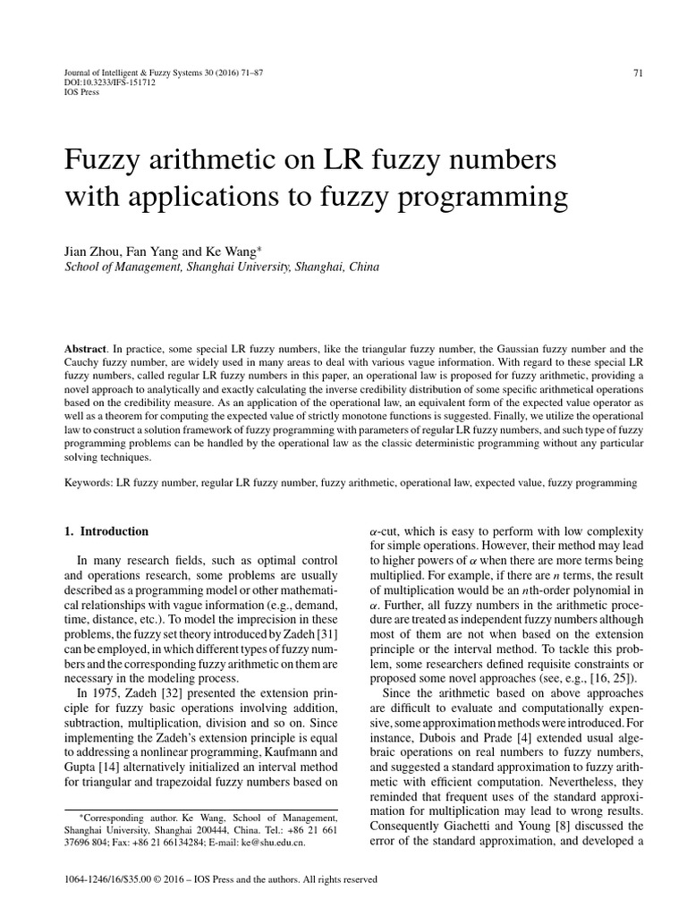 Fuzzy Arithmetic On LR Fuzzy Numbers | PDF Fuzzy Arithmetic On LR Fuzzy Numbers | PDF