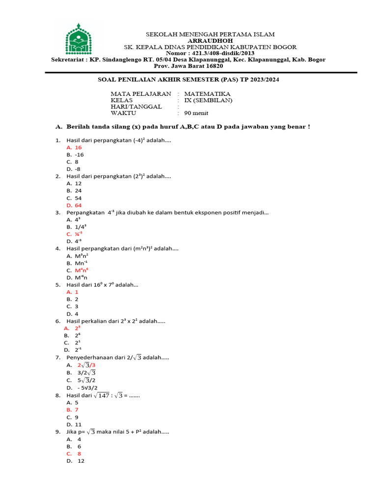 Soal MTK - IPS PAS 23-24 | PDF | Metode & Bahan Ajar
