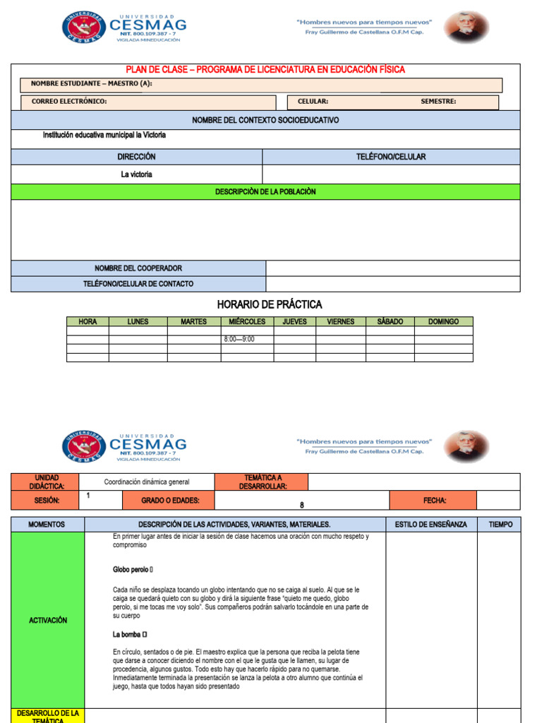 Formato Plan de Clase | PDF