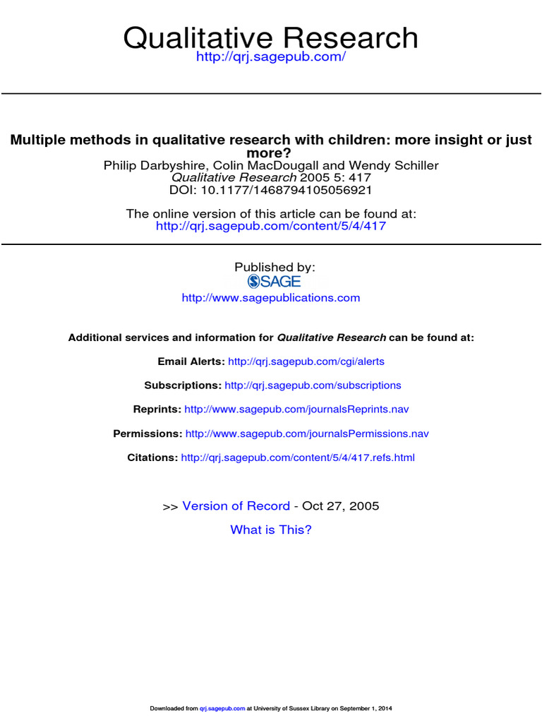 Multiple methods in qualitative research with children darbyshire 2005 ...