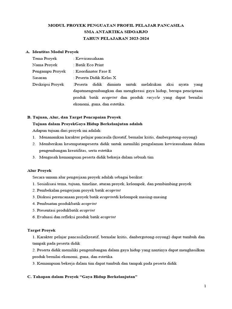 Modul P5 Fase E GHK Batik Eco Print Fix | PDF