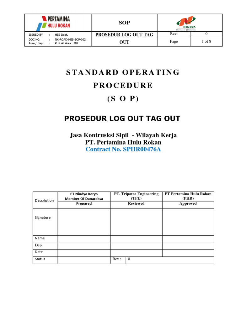 SOP-HES-02 Procedur Log Out Tag Out | PDF