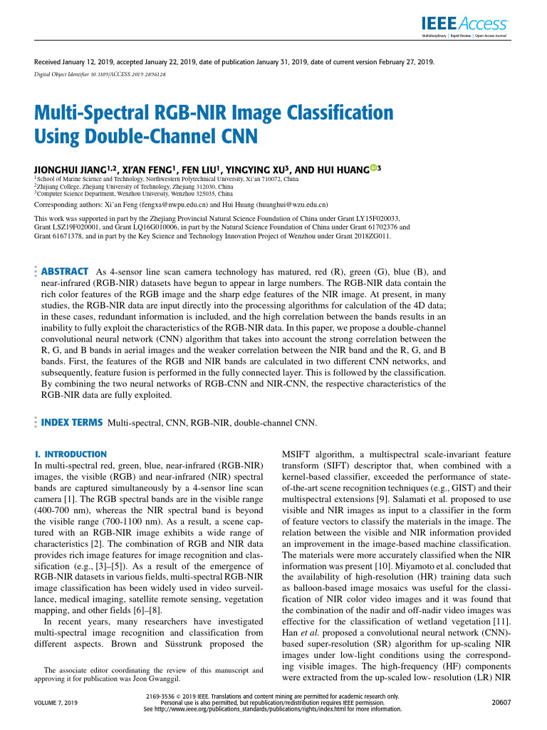 Multi-Spectral RGB-NIR Image Classification Using Double-Channel CNN | PDF