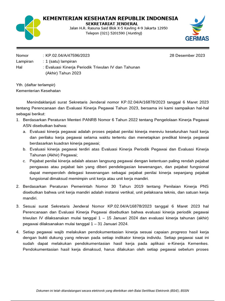 Surat Evaluasi TW 4 Dan Akhir (Tahunan) Tahun 2023 | PDF