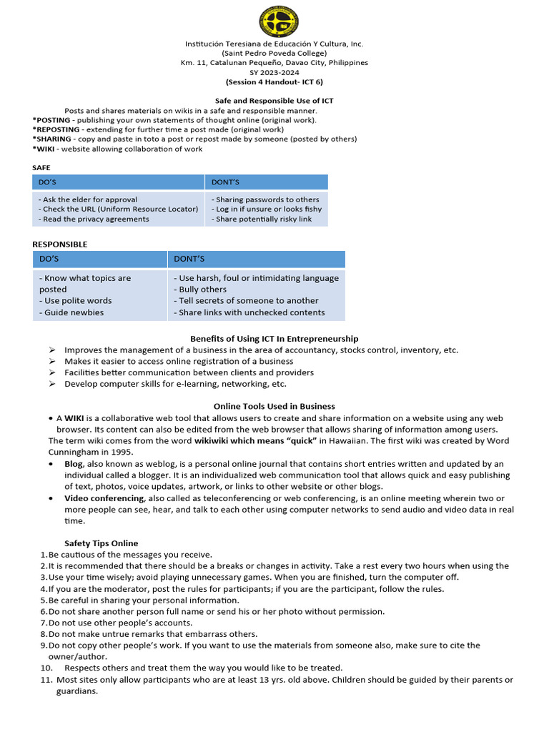 Handout-ICT Grade 6 | PDF