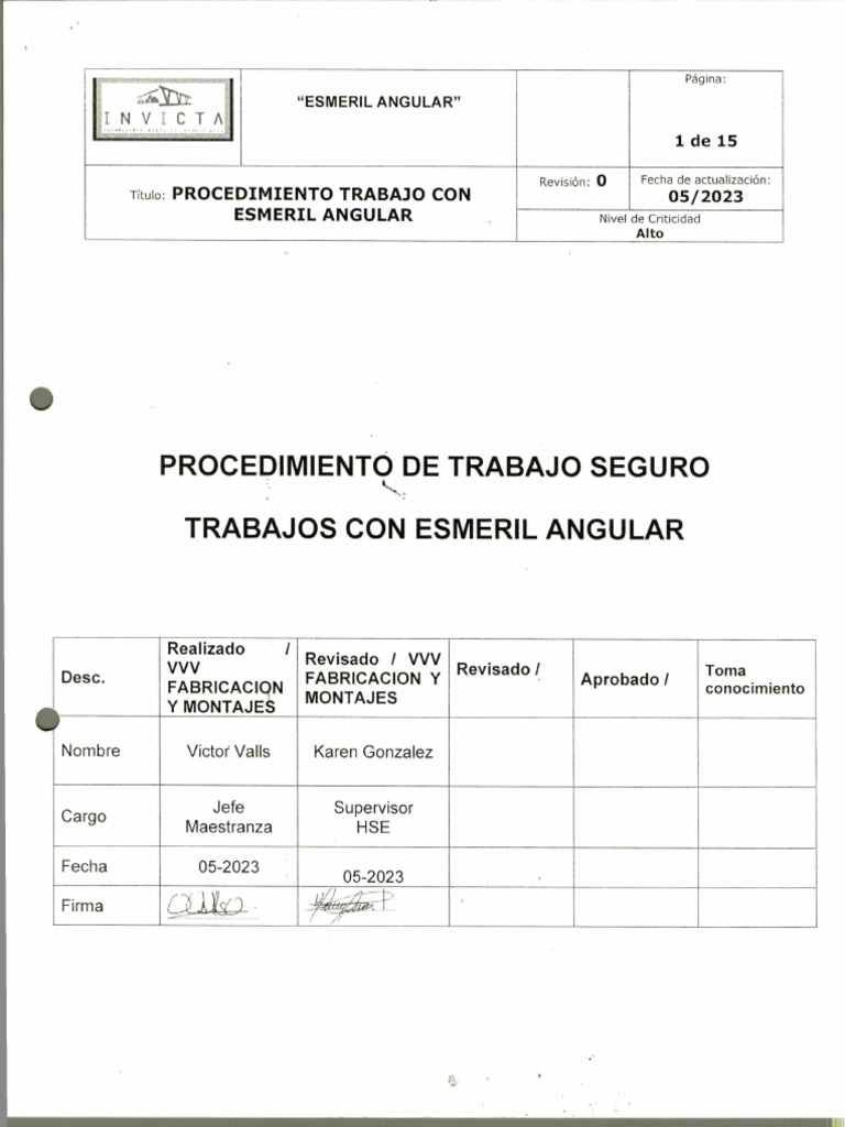 PTS Uso de Esmeril | PDF