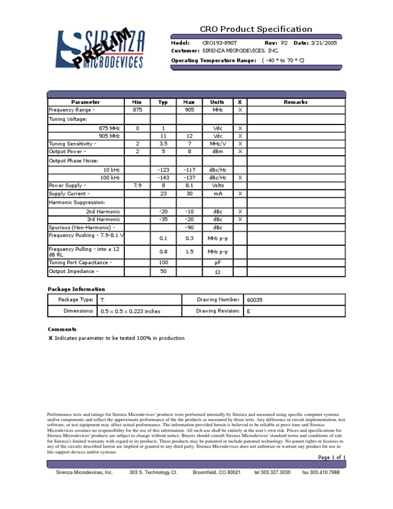 CRO193-890T Technical Specifications | PDF | Hertz | Power Supply
