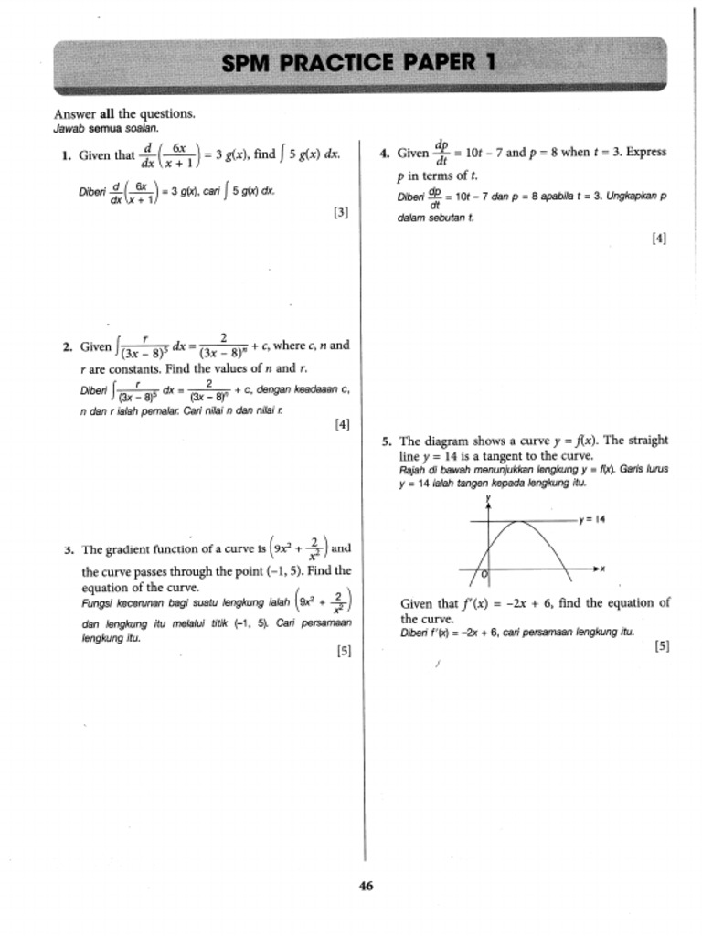 F5 Am Chap 3 SPM Practice Paper 1 + Paper 2 | PDF