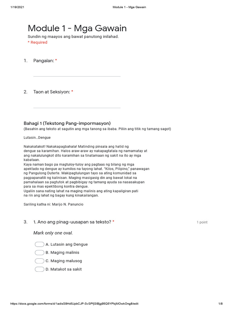 Module 1 - Mga Gawain - Google Forms | PDF